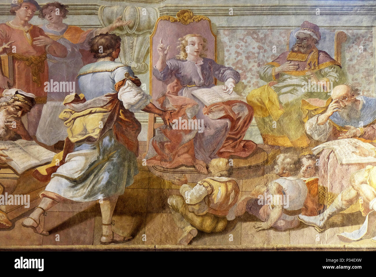 Twelve year old Jesus in the temple fresco in the church of Immaculate ...