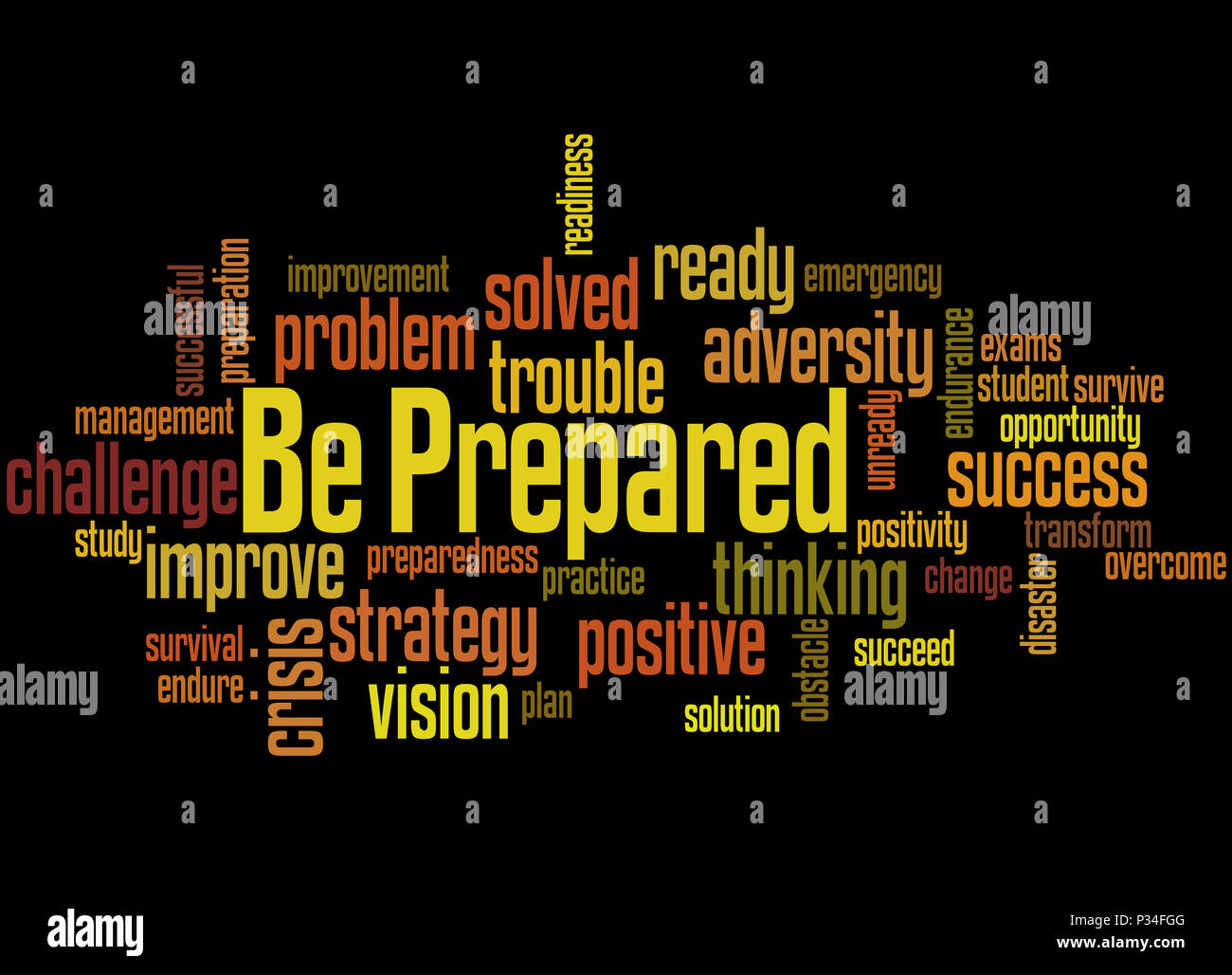 Be Prepared, word cloud concept on black background Stock Photo - Alamy