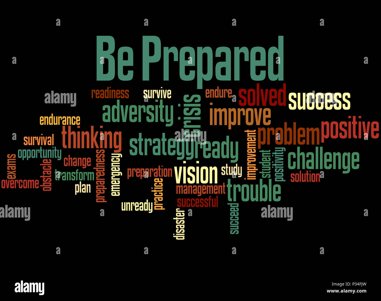Be Prepared, word cloud concept on black background Stock Photo - Alamy