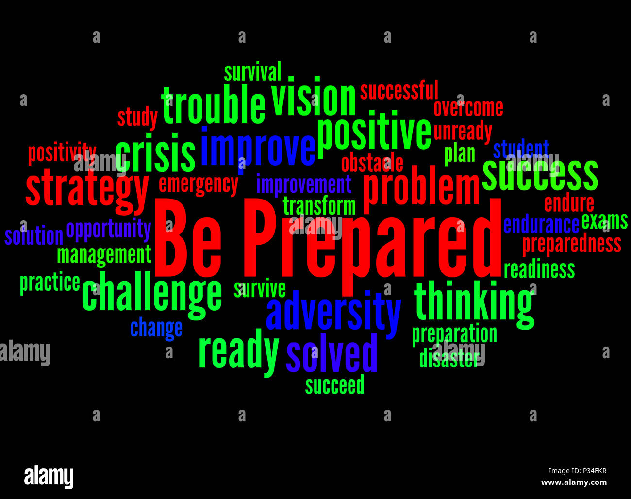 Be Prepared, word cloud concept on black background Stock Photo - Alamy