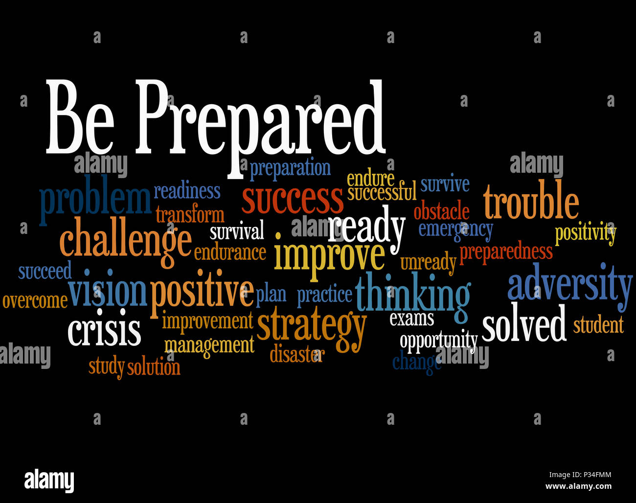 Be Prepared, word cloud concept on black background Stock Photo - Alamy