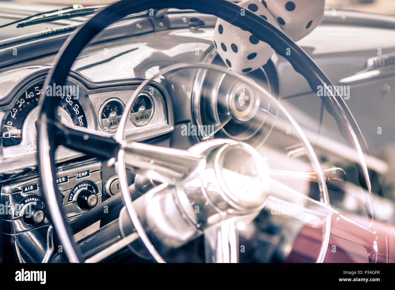 Close-up, detailed photo of the interior, dashboard steering wheel and ...