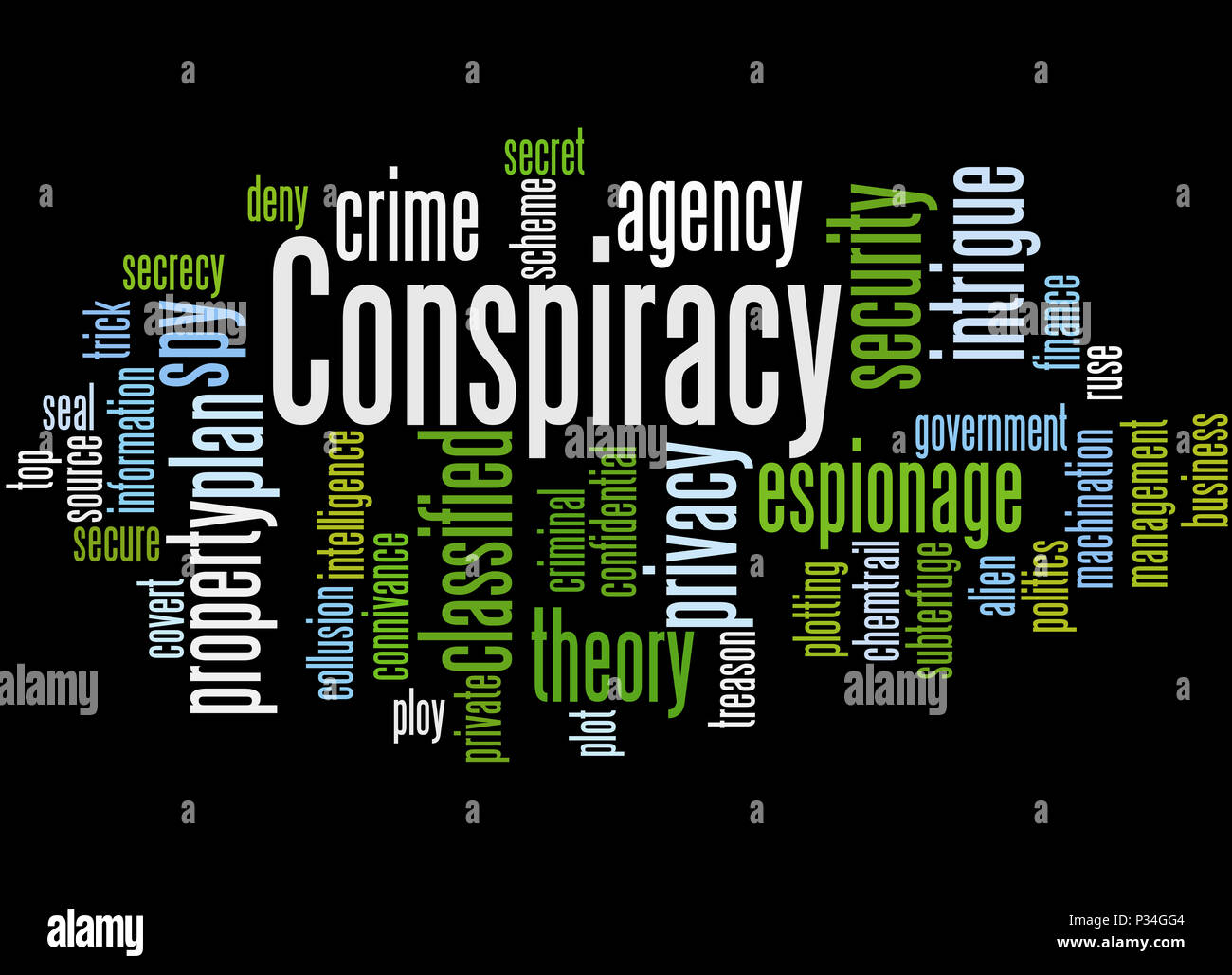 Conspiracy, word cloud concept on black background Stock Photo - Alamy