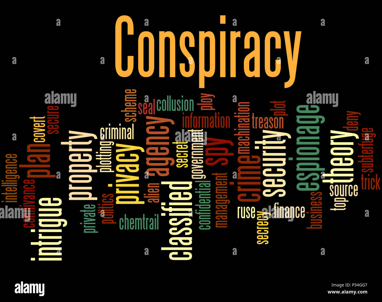 Conspiracy, word cloud concept on black background Stock Photo - Alamy