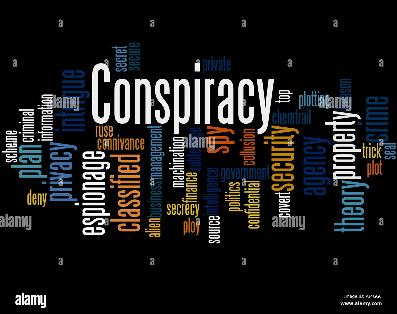 Conspiracy, word cloud concept on black background Stock Photo - Alamy