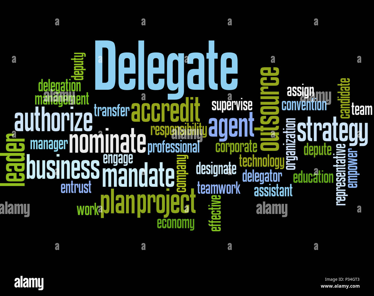 Delegate, word cloud concept on black background Stock Photo - Alamy