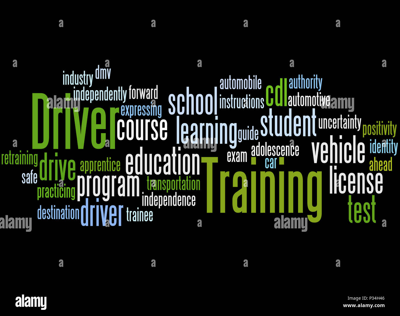 Driver Training, word cloud concept on black background Stock Photo - Alamy