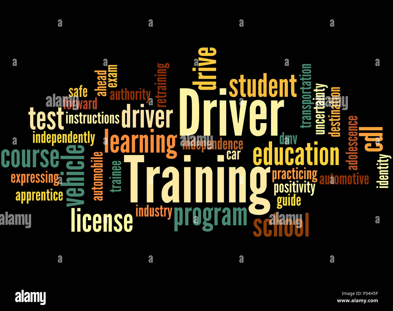 Driver Training, word cloud concept on black background Stock Photo - Alamy