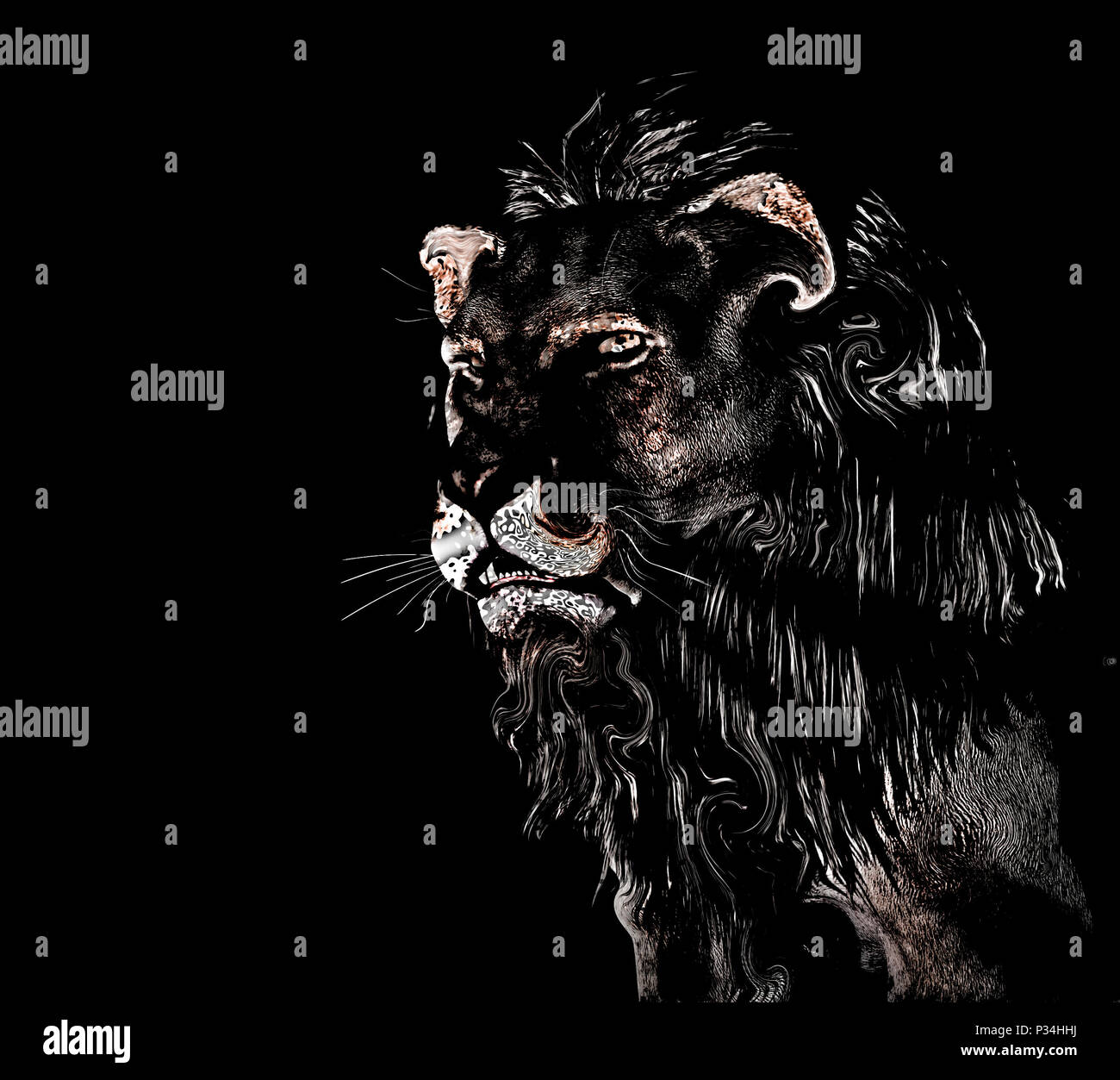 Abstract Lion Illustration at black background Stock Photo - Alamy