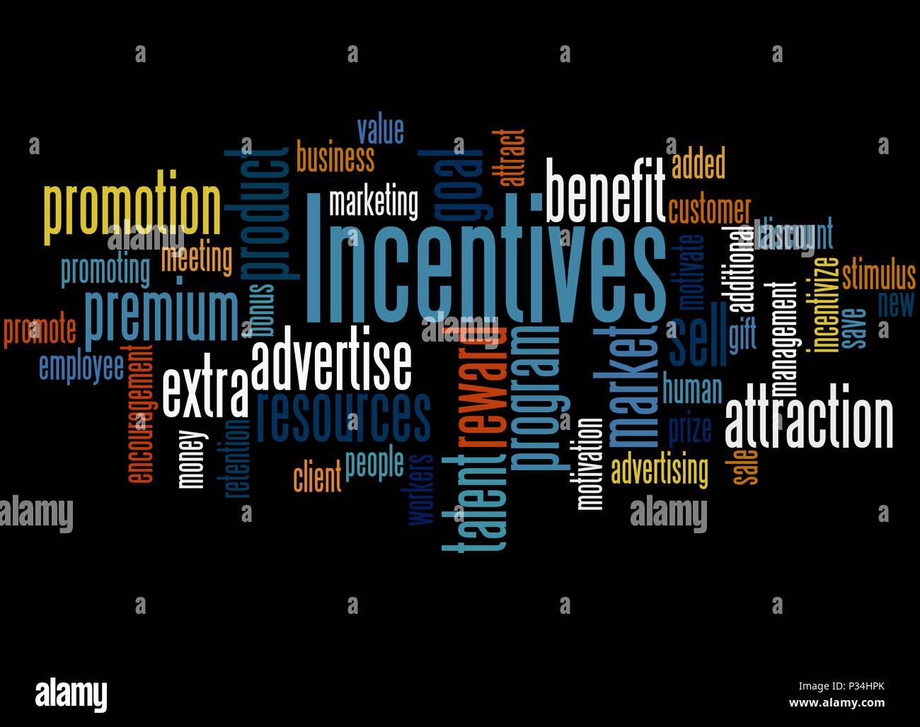 Incentives, word cloud concept on black background Stock Photo - Alamy