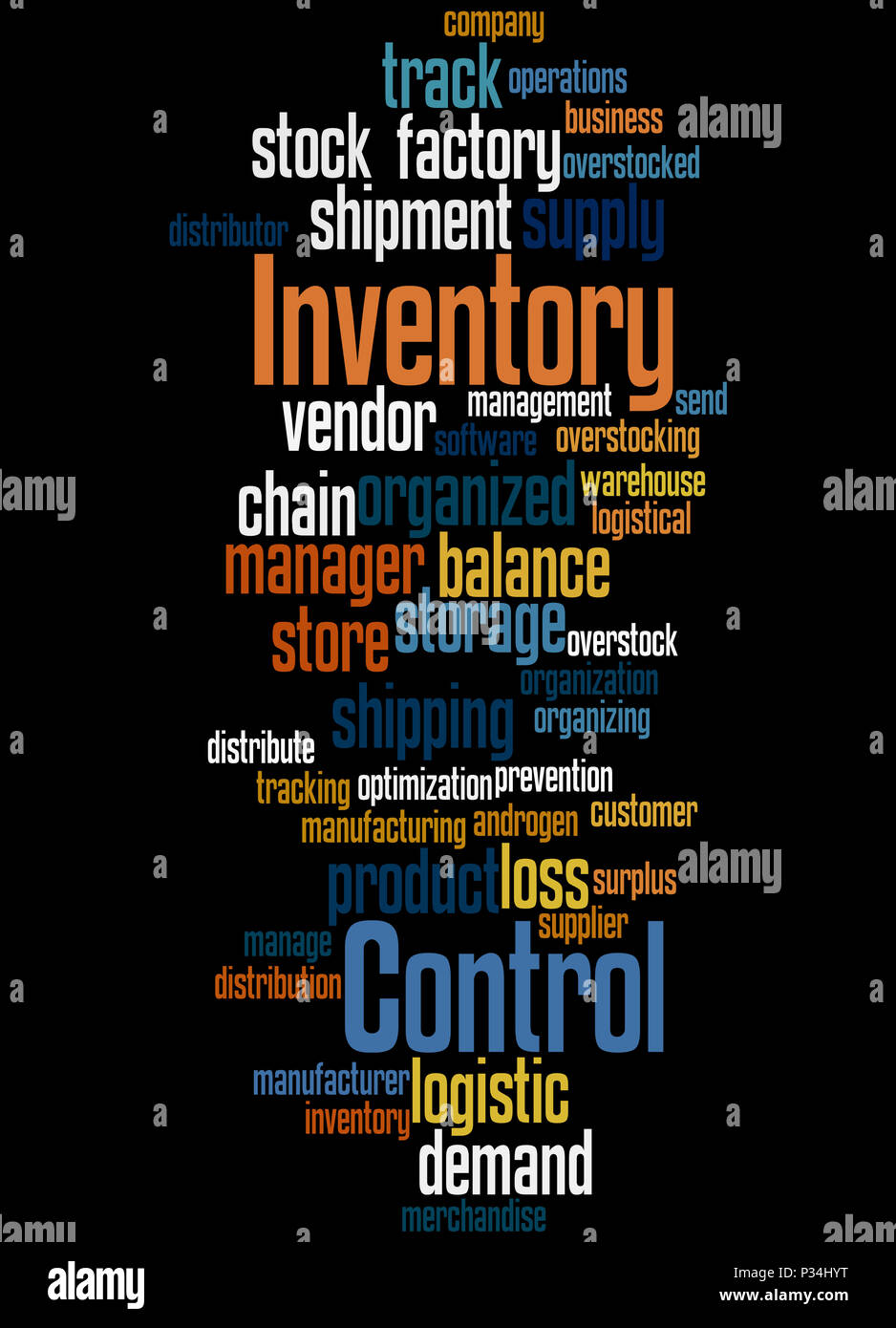 Inventory Control, word cloud concept on black background Stock Photo ...