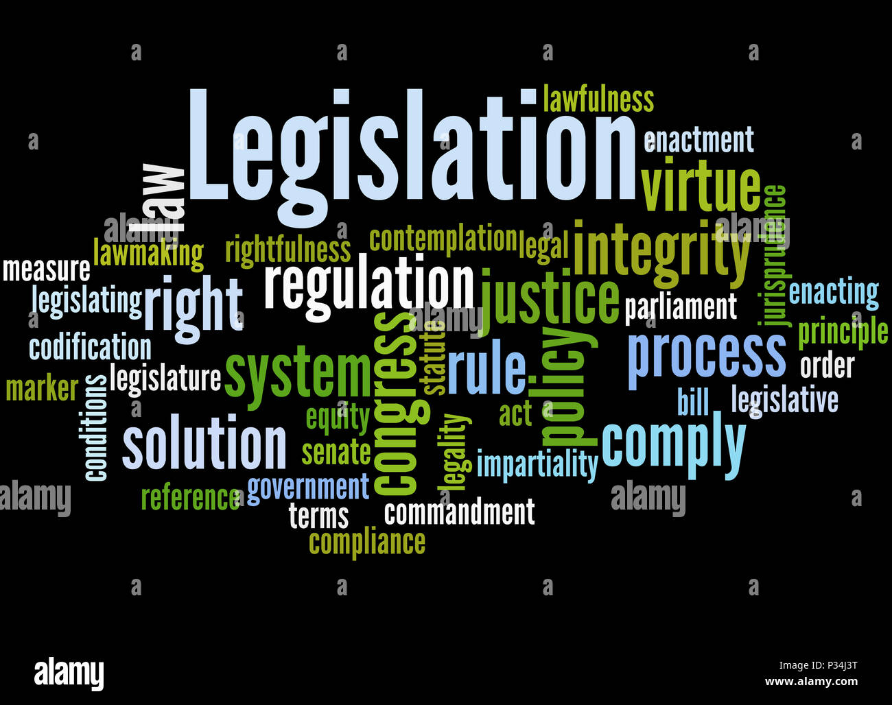 Legislation, word cloud concept on black background Stock Photo - Alamy