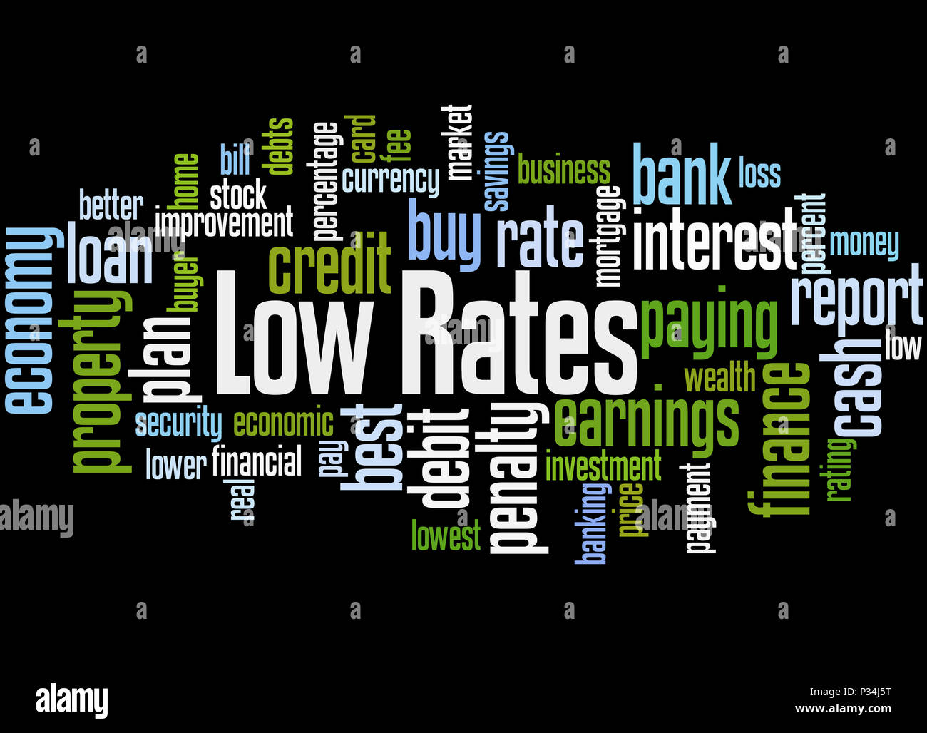 Low Rates, word cloud concept on black background Stock Photo - Alamy