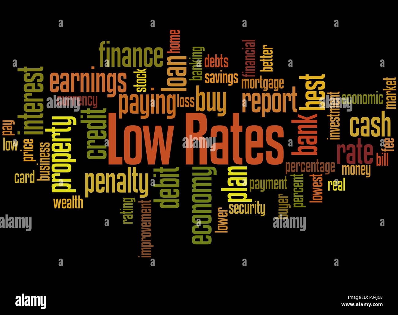Low Rates, word cloud concept on black background Stock Photo - Alamy