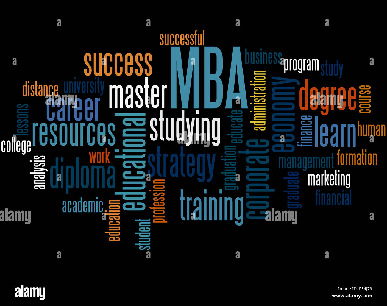 MBA, word cloud concept on black background Stock Photo - Alamy