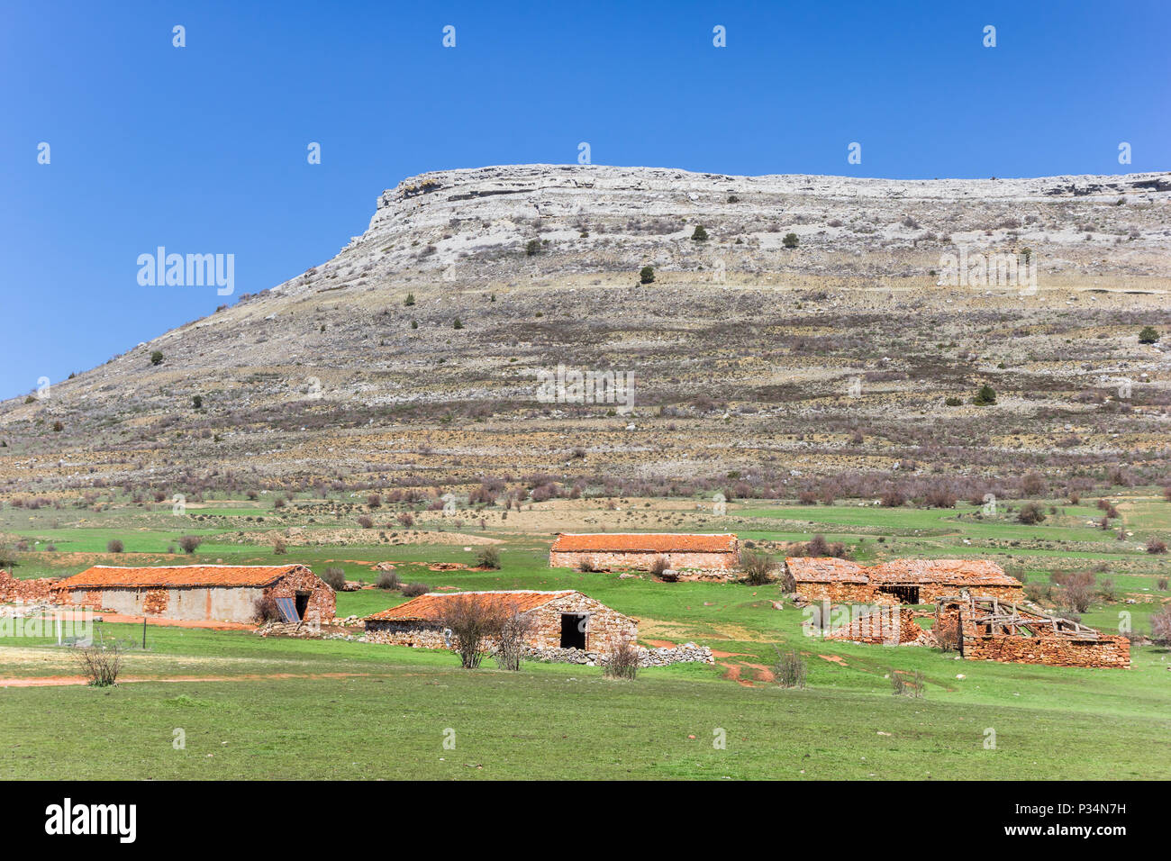 Old farms in the landscape of Castilla y Leon near Atienza, Spain Stock ...