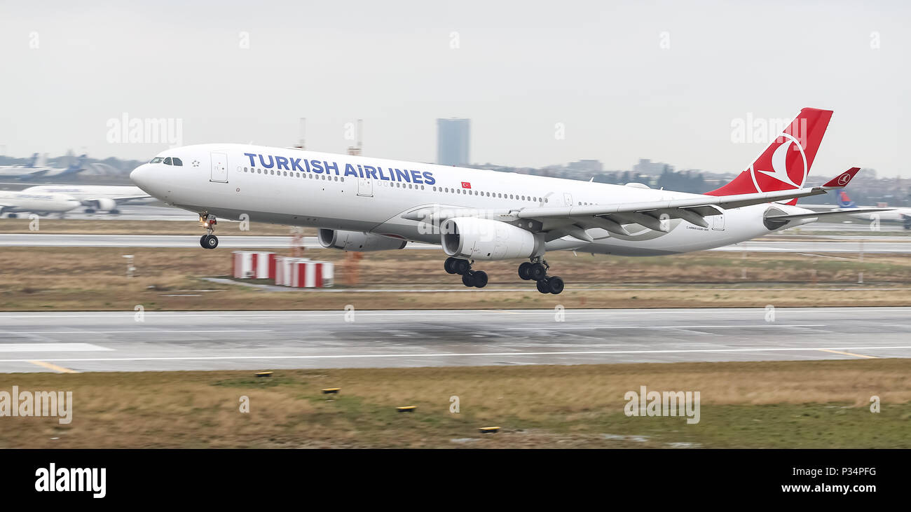 ISTANBUL, TURKEY - MARCH 04, 2018: Turkish Airlines Airbus A330-343E ...