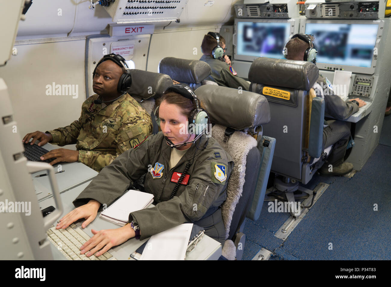 E-8C Joint STARS aircrew members monitor moving target indication data ...