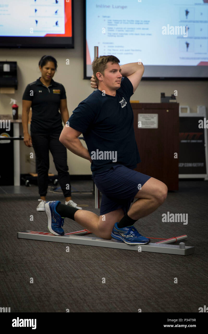 Aaron Collins, firefighter, Fire Station 9, demonstrates a shoulder ...