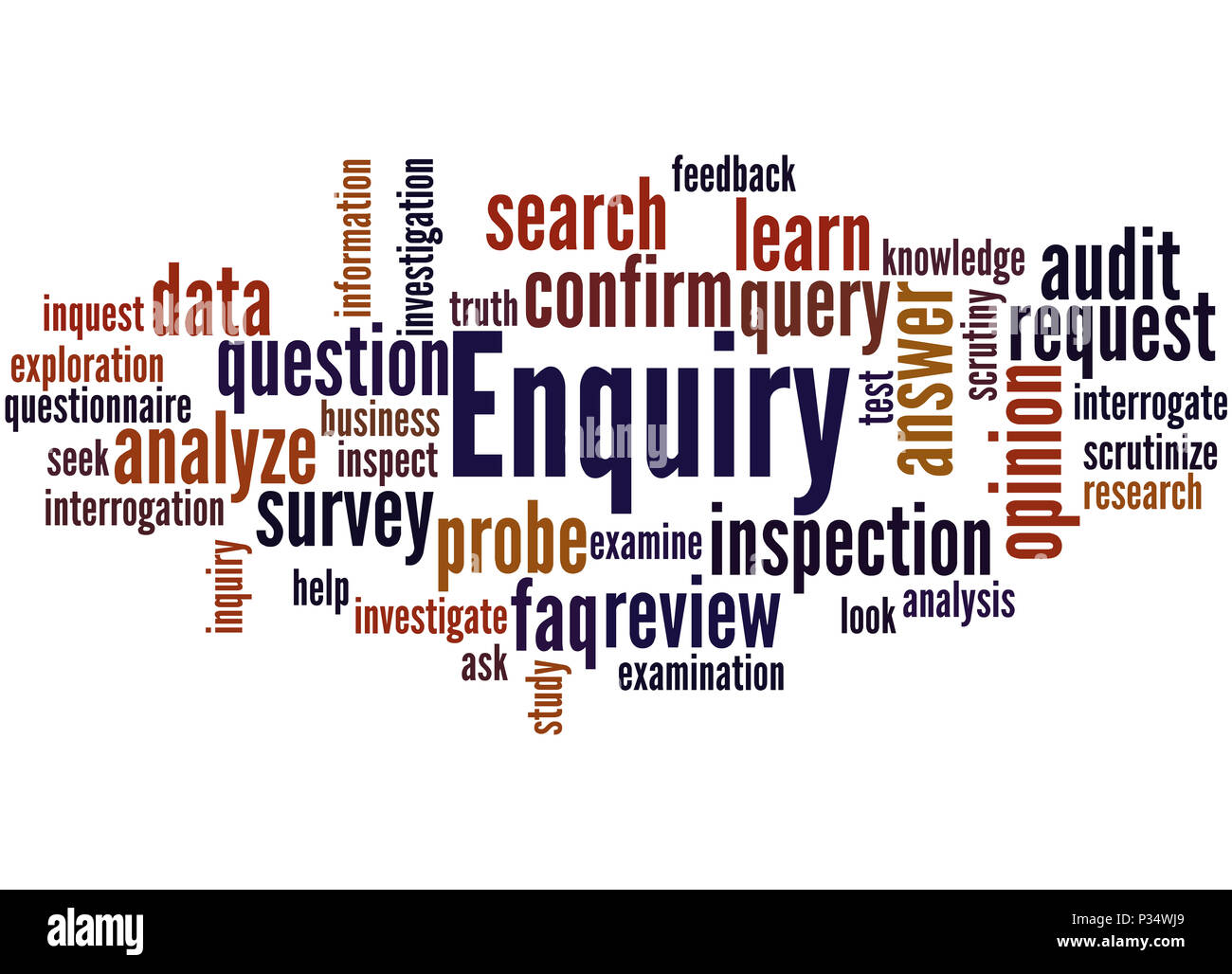 Enquiry, word cloud concept on white background Stock Photo - Alamy