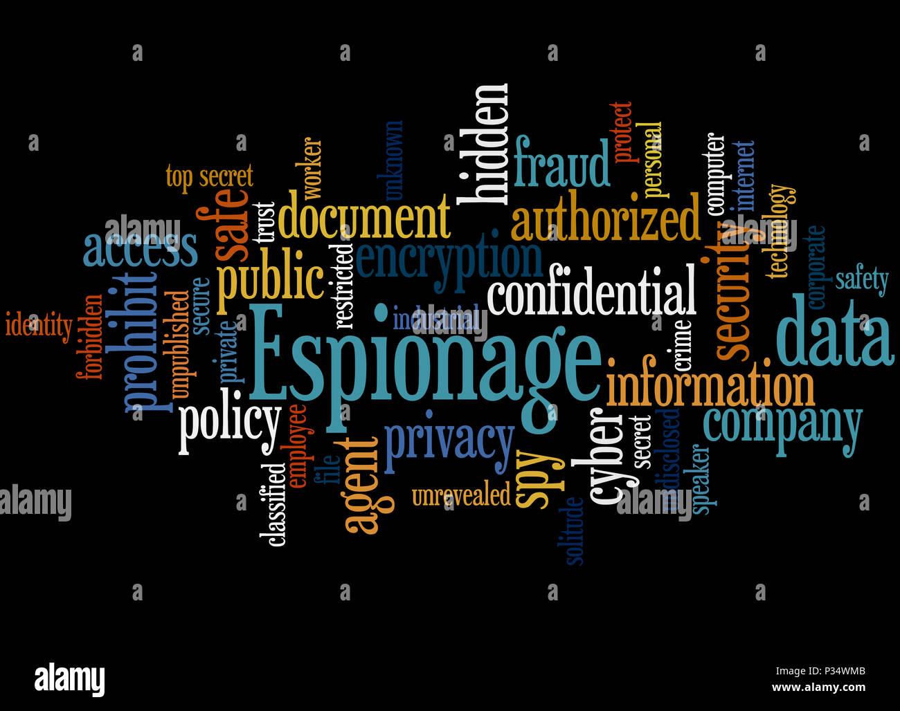 Espionage, word cloud concept on balck background Stock Photo - Alamy