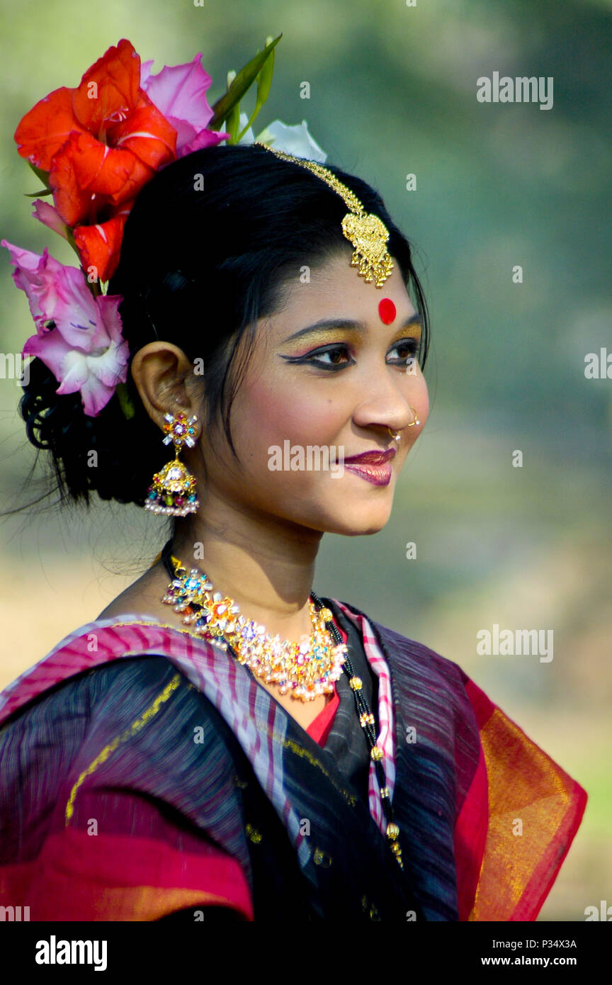Portrait of a girl at the Winter Festival, "Poush Mela" at Ramna ...