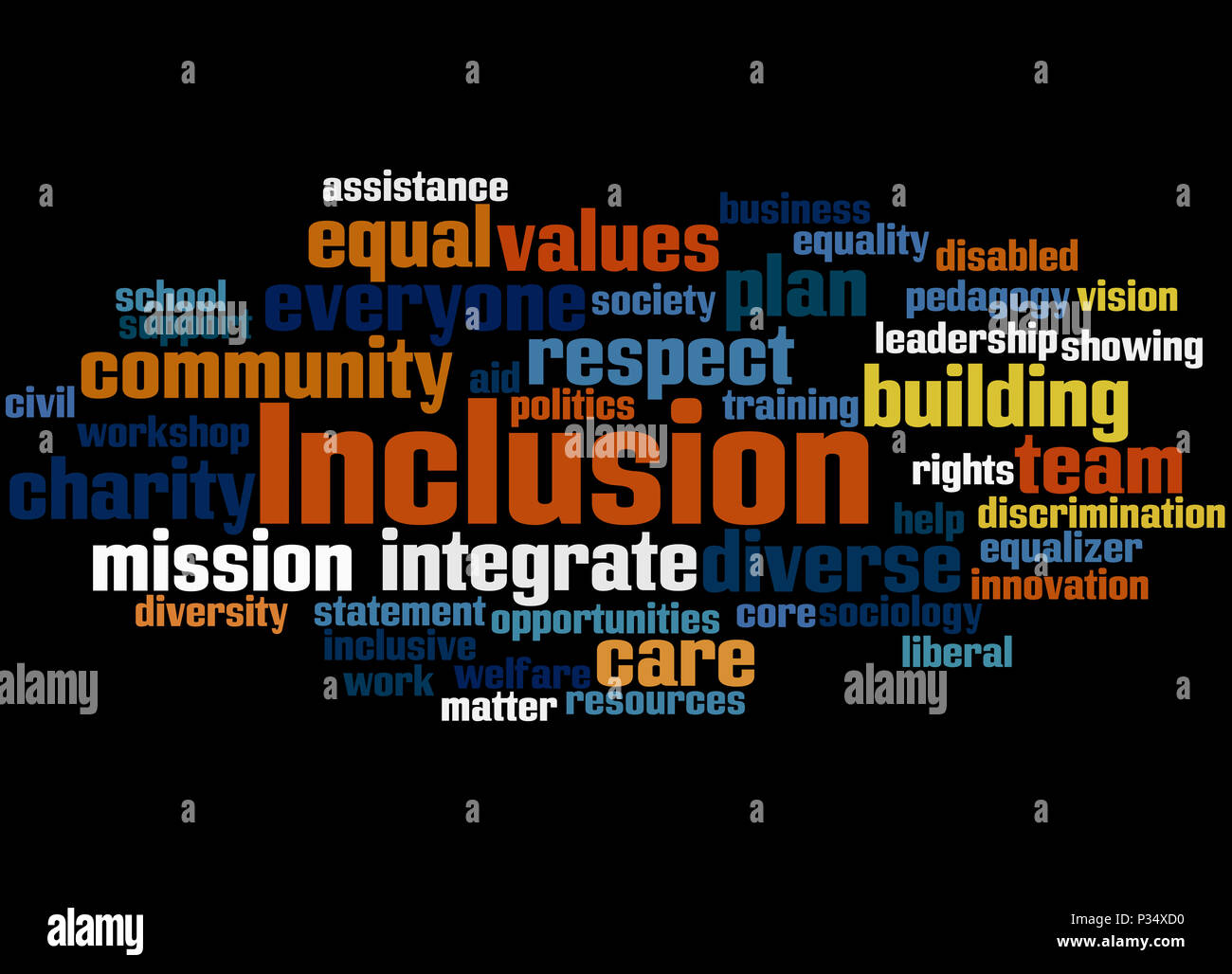 Inclusion, word cloud concept on balck background Stock Photo - Alamy