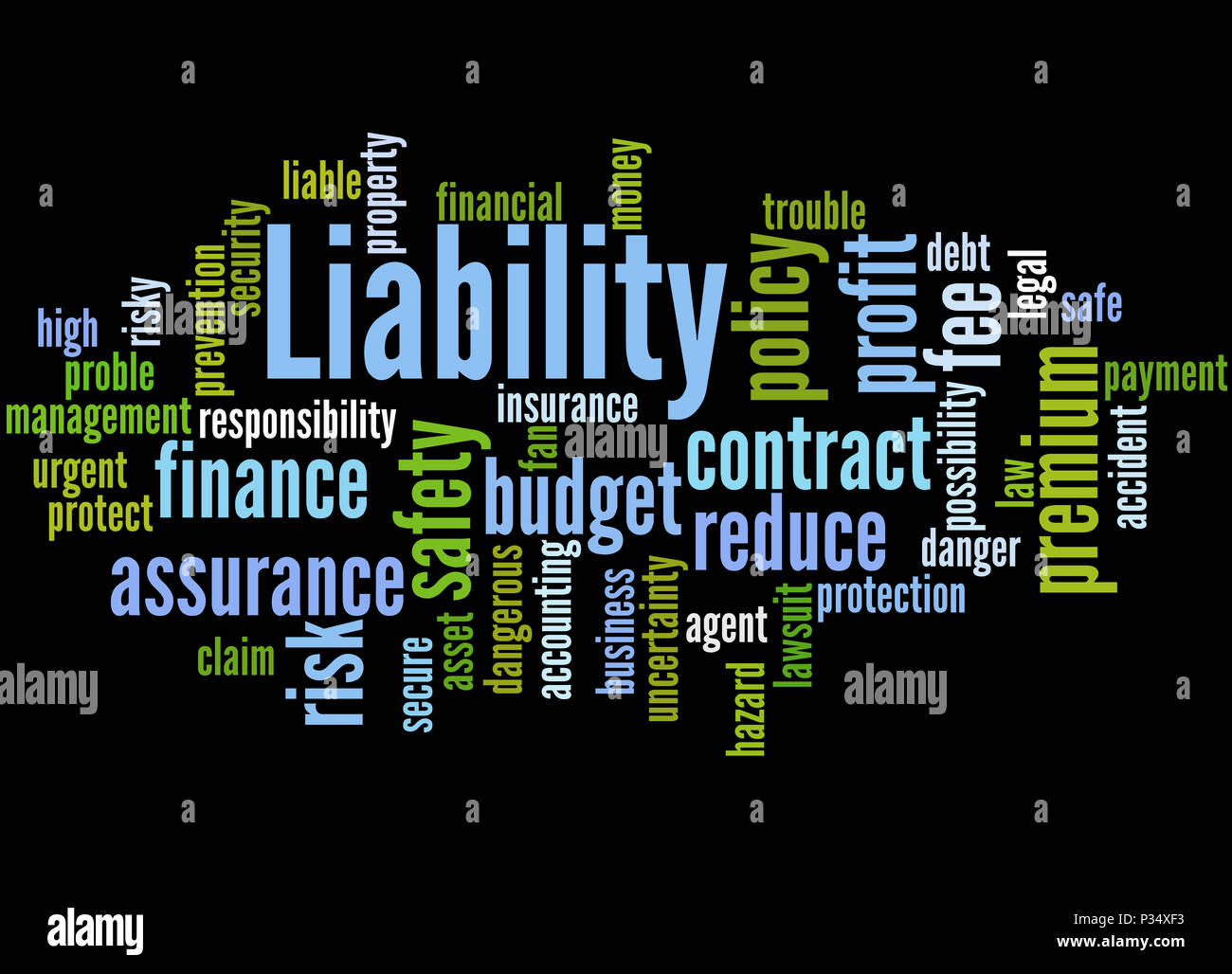 Liability, word cloud concept on black background Stock Photo - Alamy