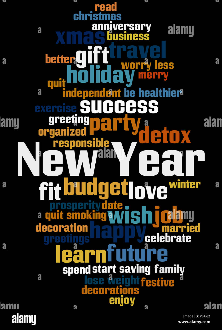 New Year expectations, word cloud concept on black background Stock ...