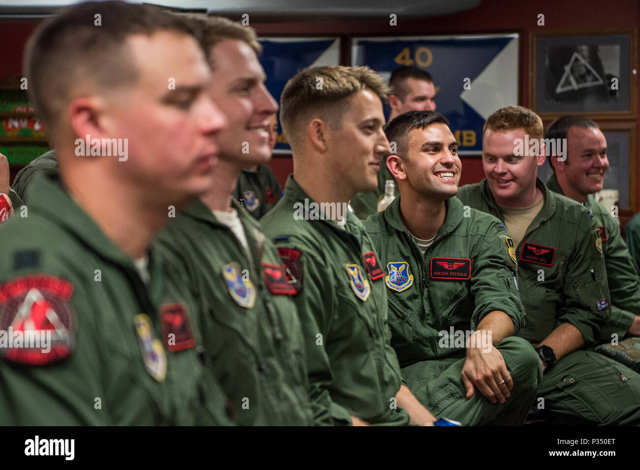 Members of the 96th Bomb Squadron listen to Col. Kurt Schendzielos, 2nd ...