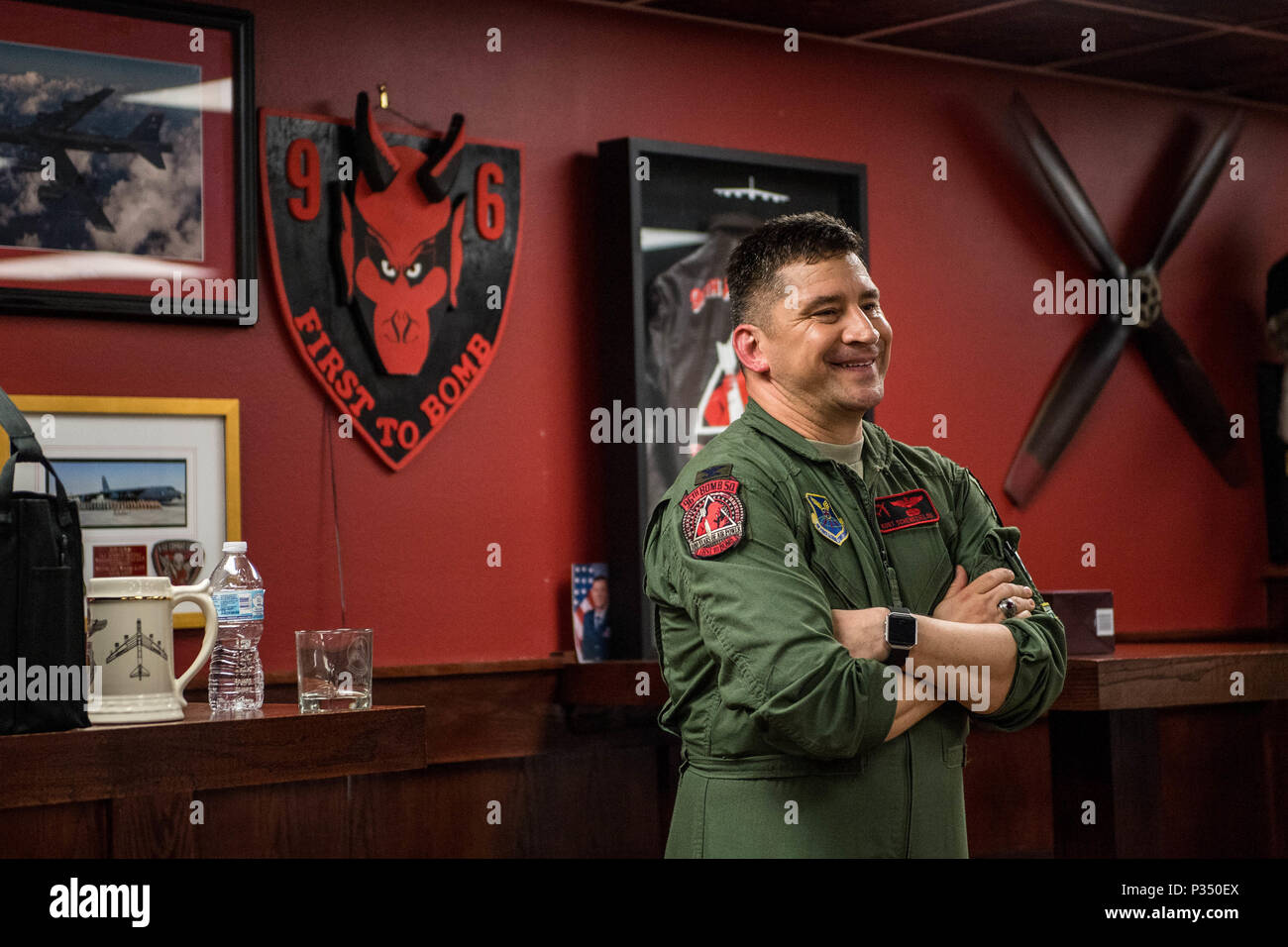 Col. Kurt Schendzielos, 2nd Operations Group commander, speaks to ...