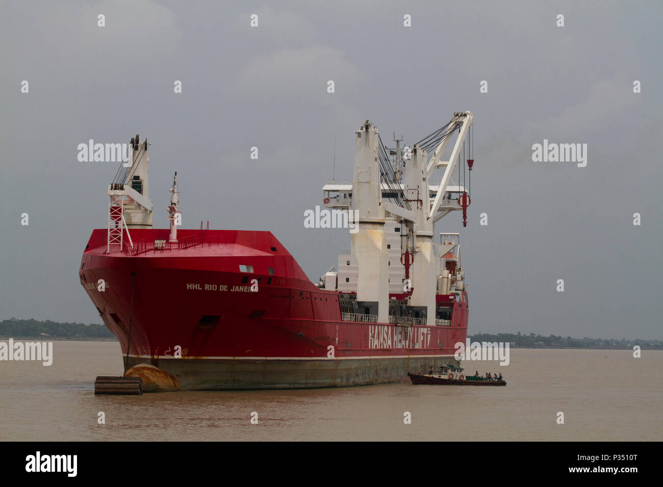 A foreign vessel on the outer anchorage of Mongla Port. Bagerhat ...