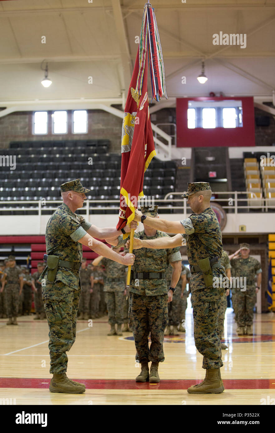 U.S. Marine Corps Lt. Col. Charles D. Nicol, left, incoming commanding ...