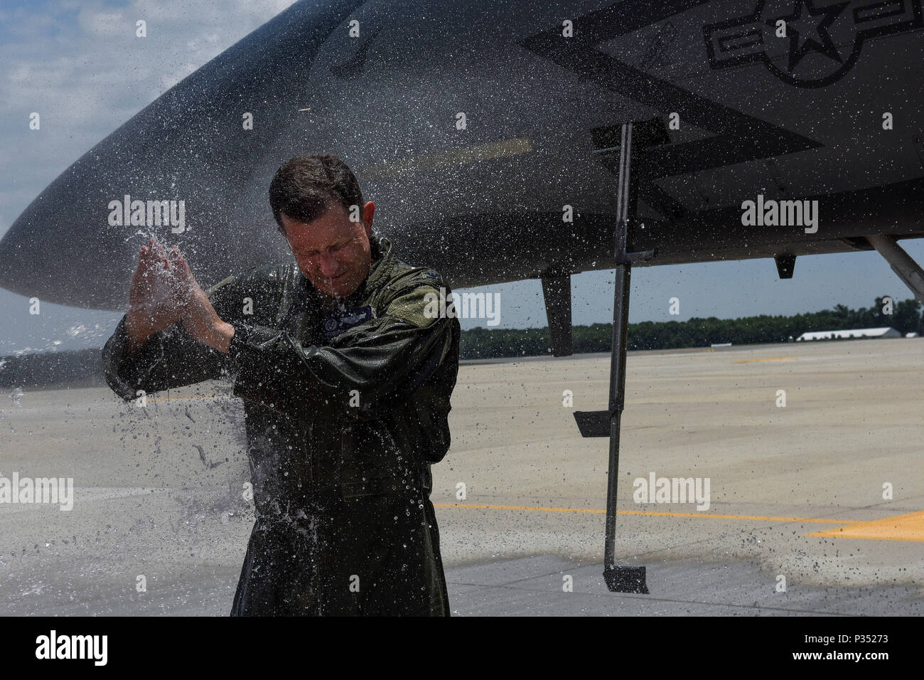 Col. Christopher Sage, 4th Fighter Wing commander, gets hosed down by ...