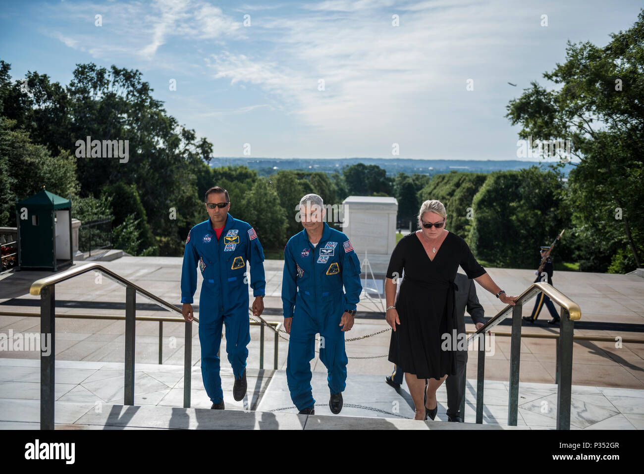 NASA astronauts Joe Acaba (left) and Mark Vande Hei (center) return to ...