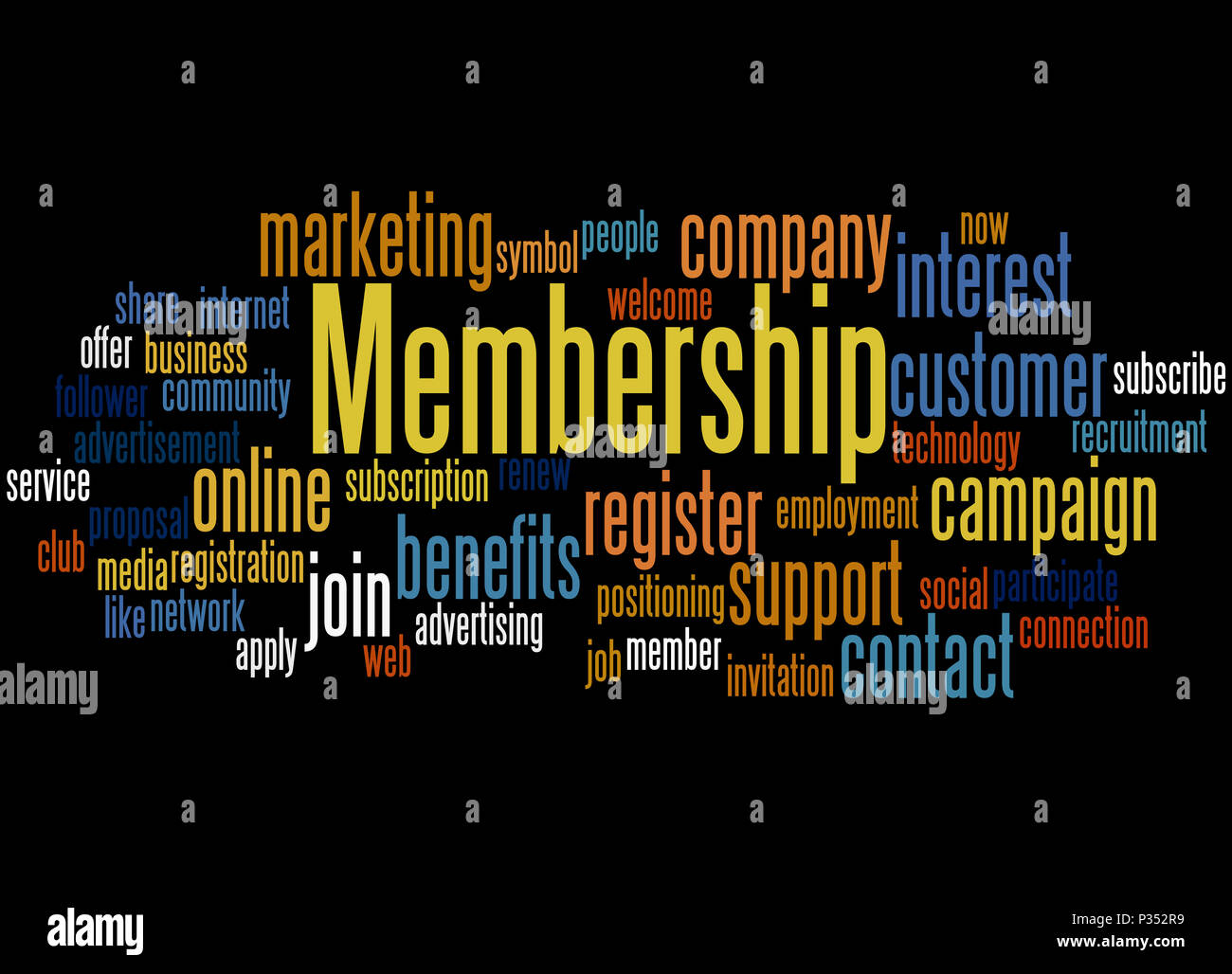 Membership, word cloud concept on black background Stock Photo - Alamy