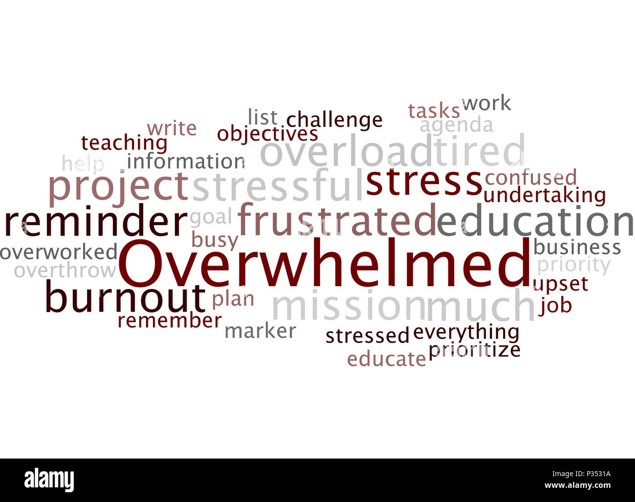 Overwhelmed, word cloud concept on white background Stock Photo - Alamy