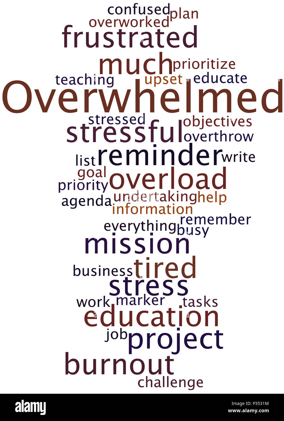 Overwhelmed, word cloud concept on white background Stock Photo - Alamy