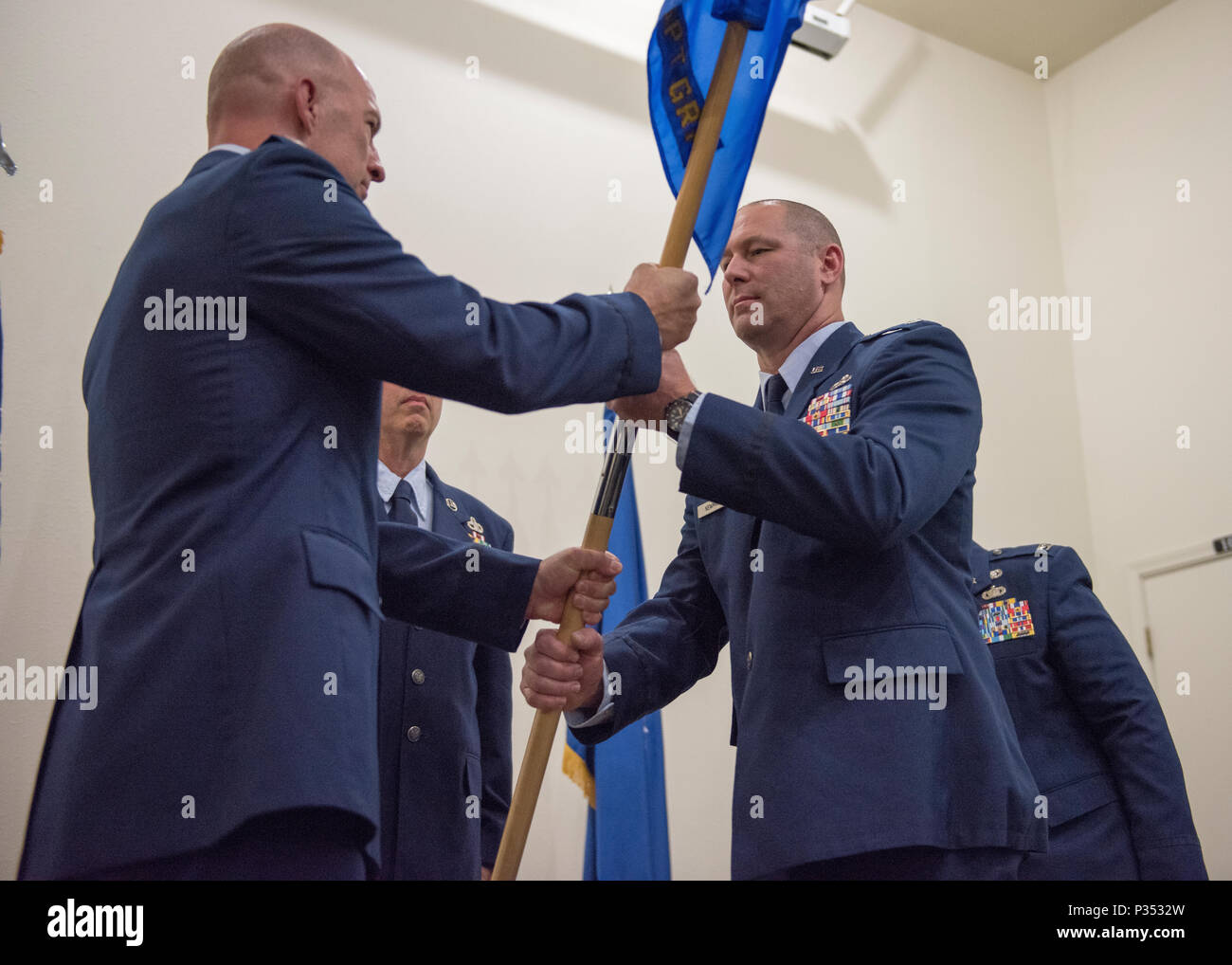 Col. Tim Donnellan, the 124th Fighter Wing commander, passes the 124th ...