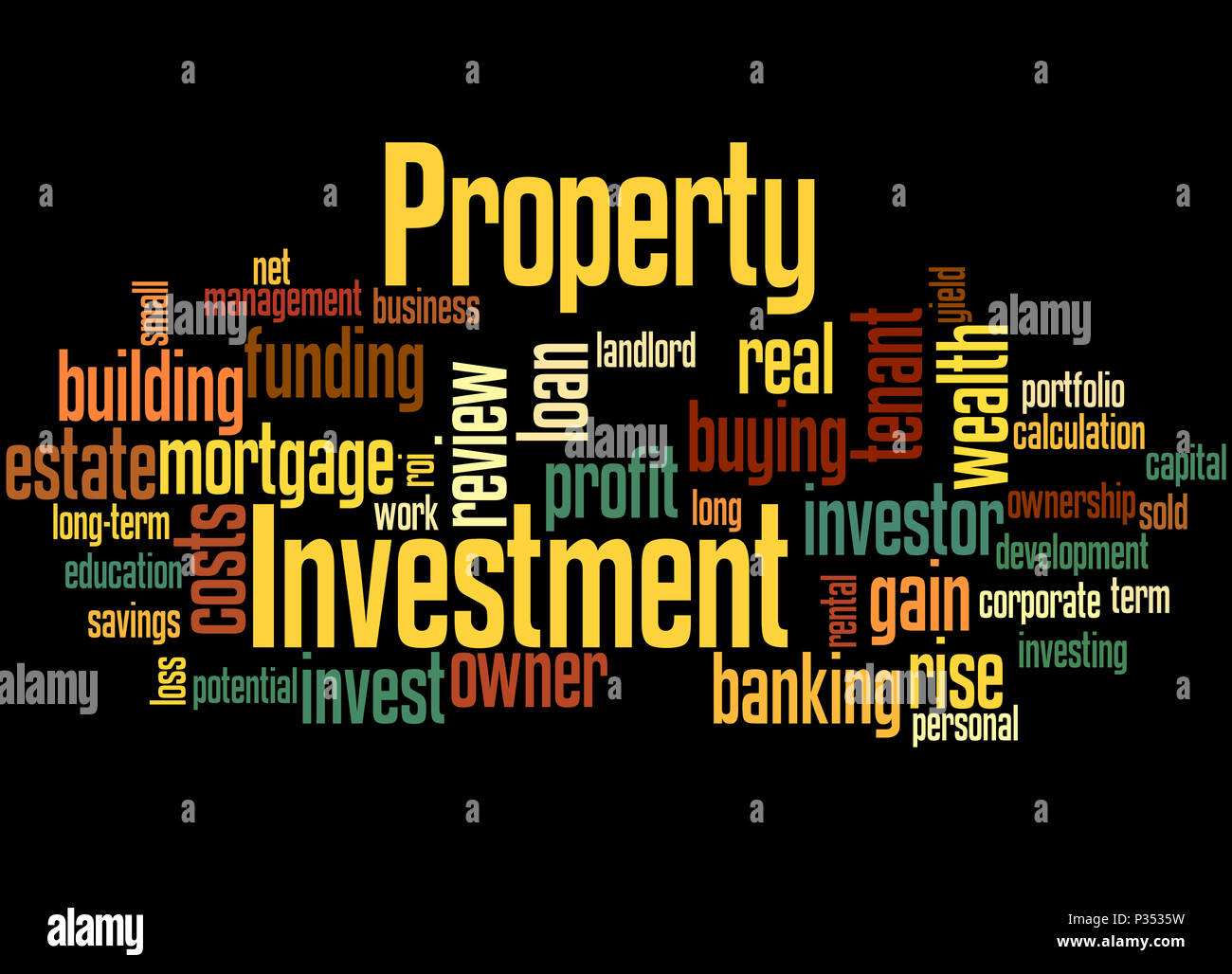 Property Investment, word cloud concept on black background Stock Photo ...