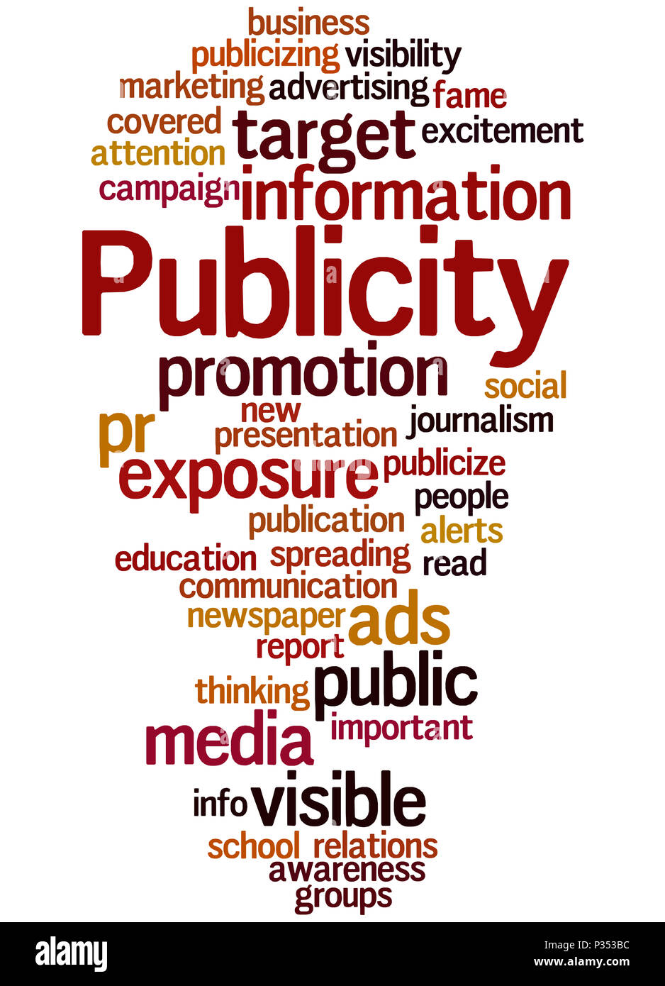Publicity, word cloud concept on white background Stock Photo - Alamy