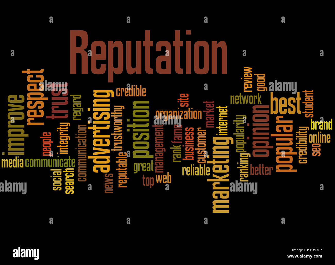 Reputation, word cloud concept on black background Stock Photo - Alamy