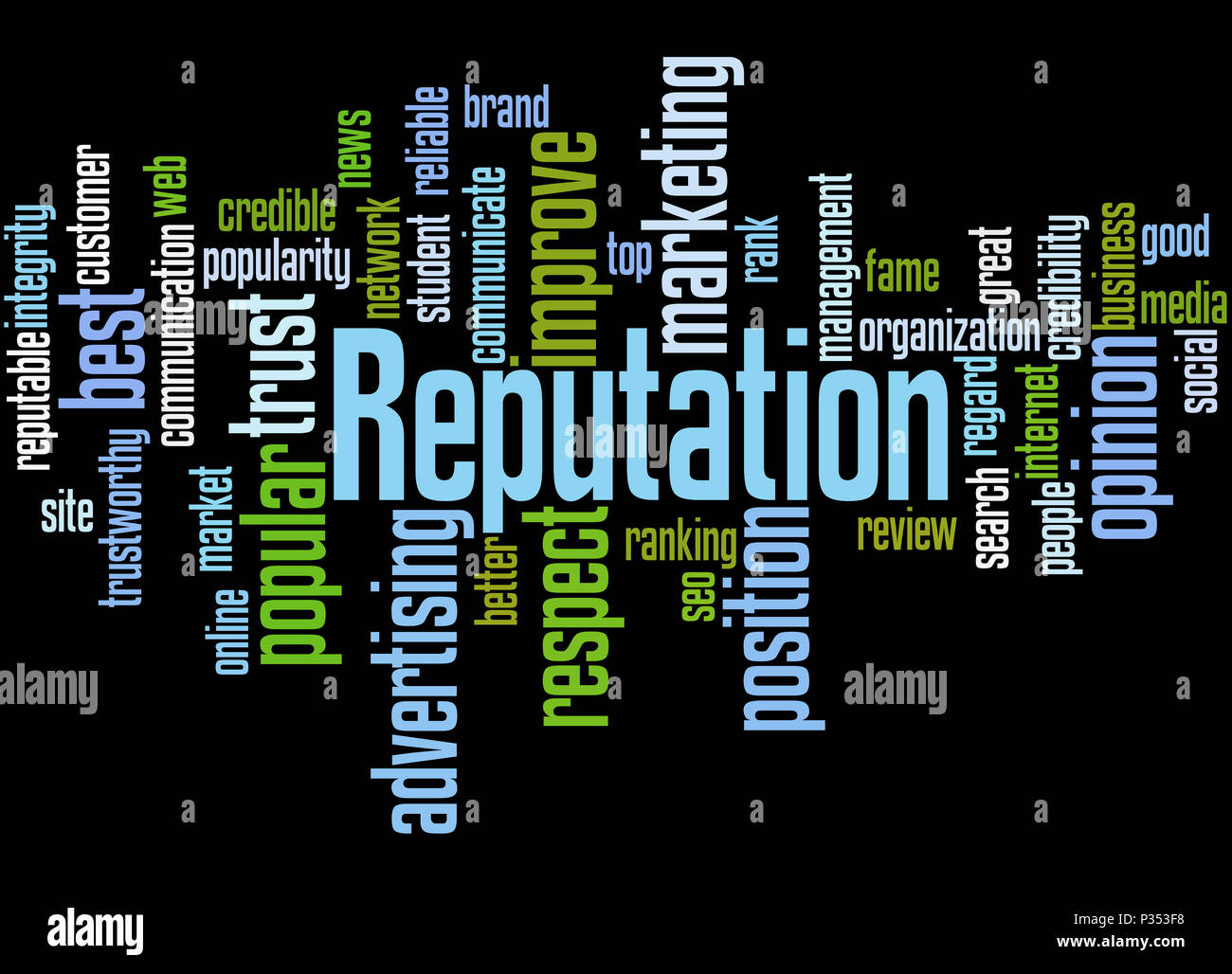 Reputation, word cloud concept on black background Stock Photo - Alamy