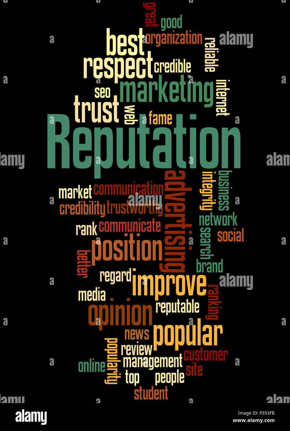 Reputation, word cloud concept on black background Stock Photo - Alamy