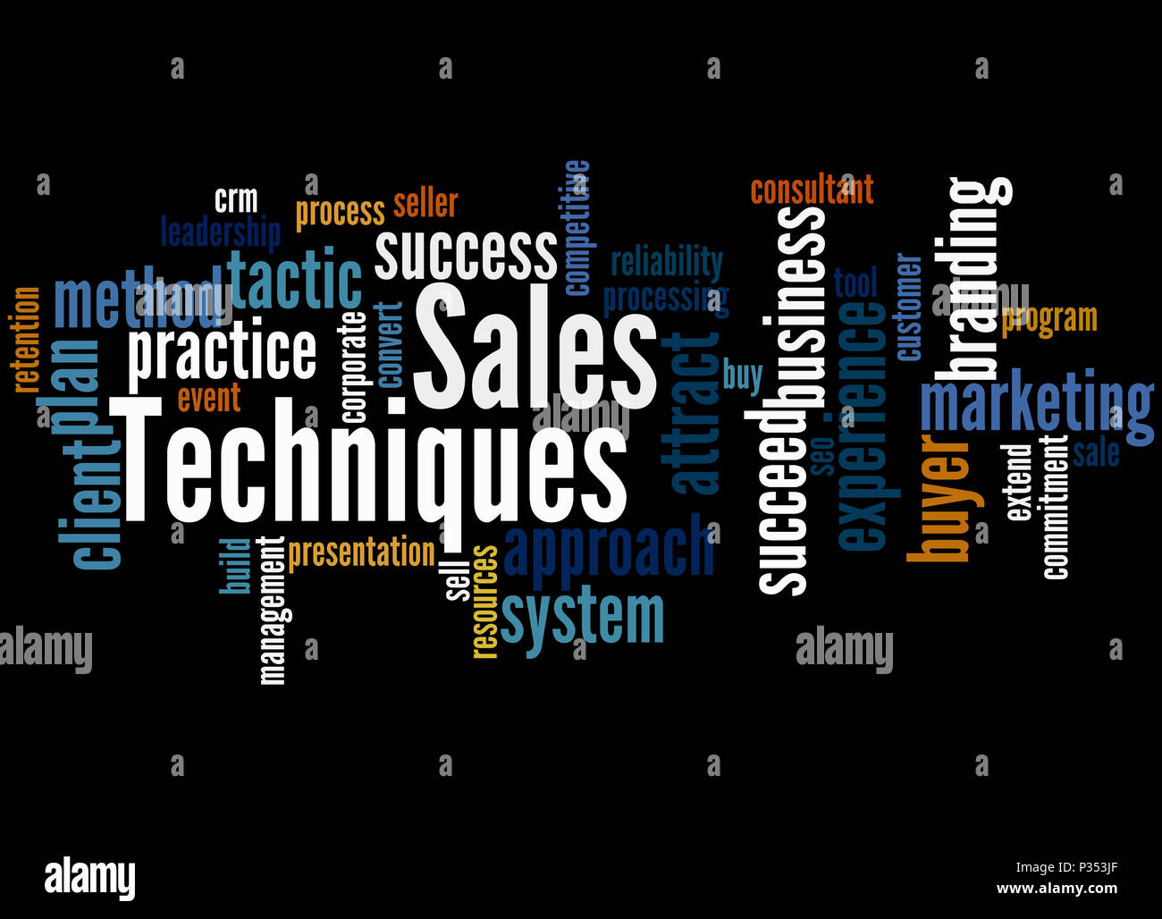 Sales Techniques, word cloud concept on black background Stock Photo ...
