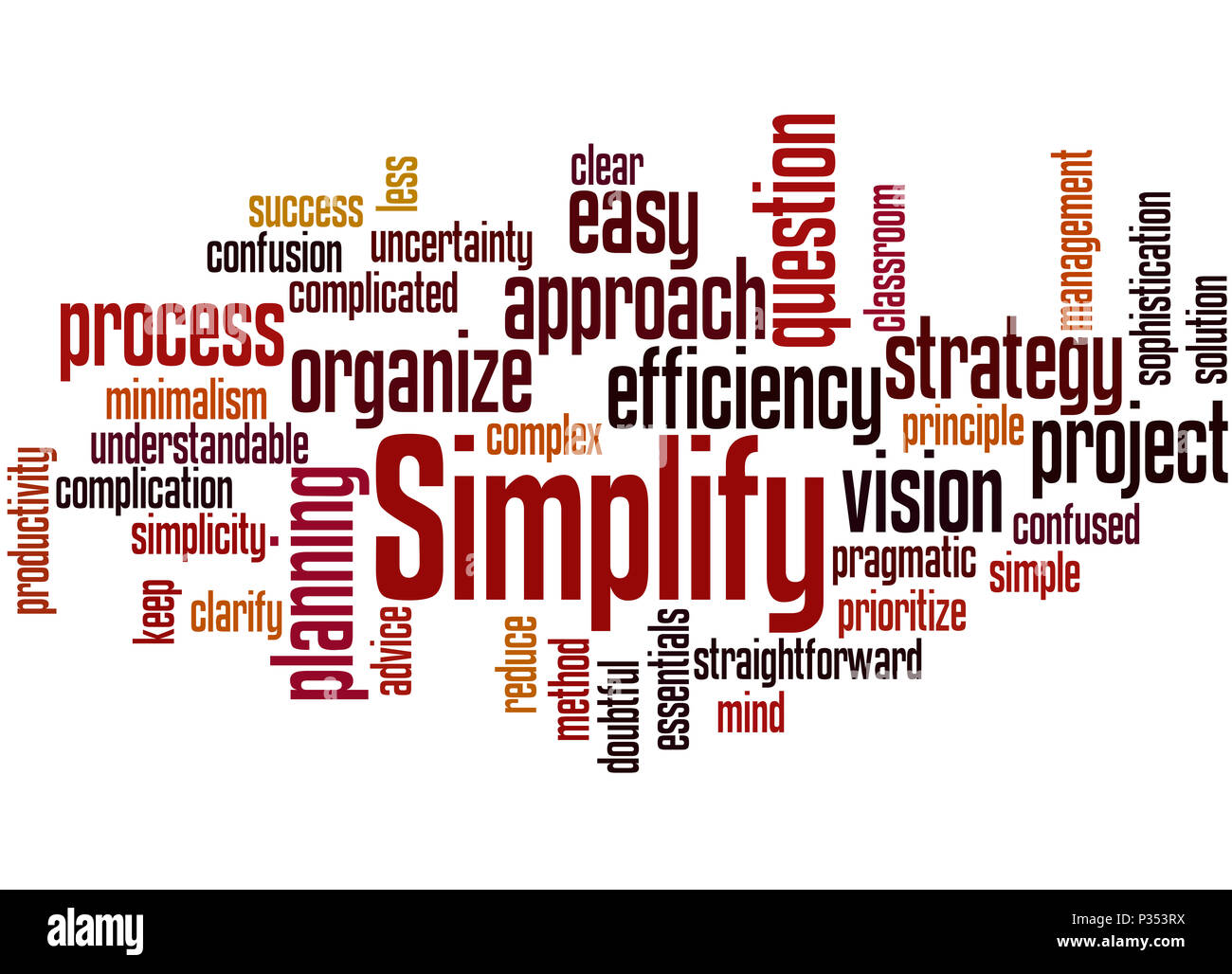 Simplify, word cloud concept on white background Stock Photo - Alamy