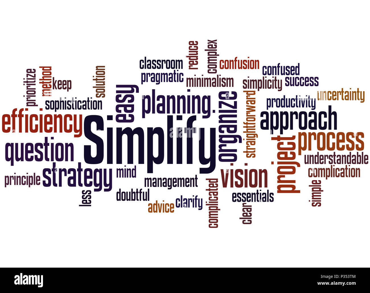 Simplify, word cloud concept on white background Stock Photo - Alamy