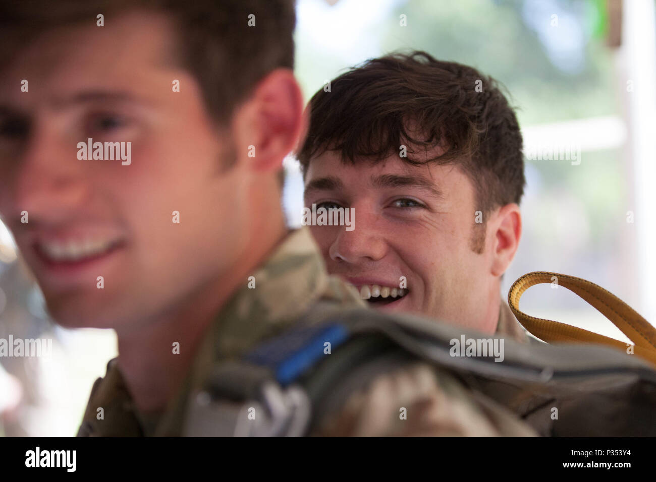 British paratroopers buddy rig MC-6 parachutes in West Kingston, R.I ...
