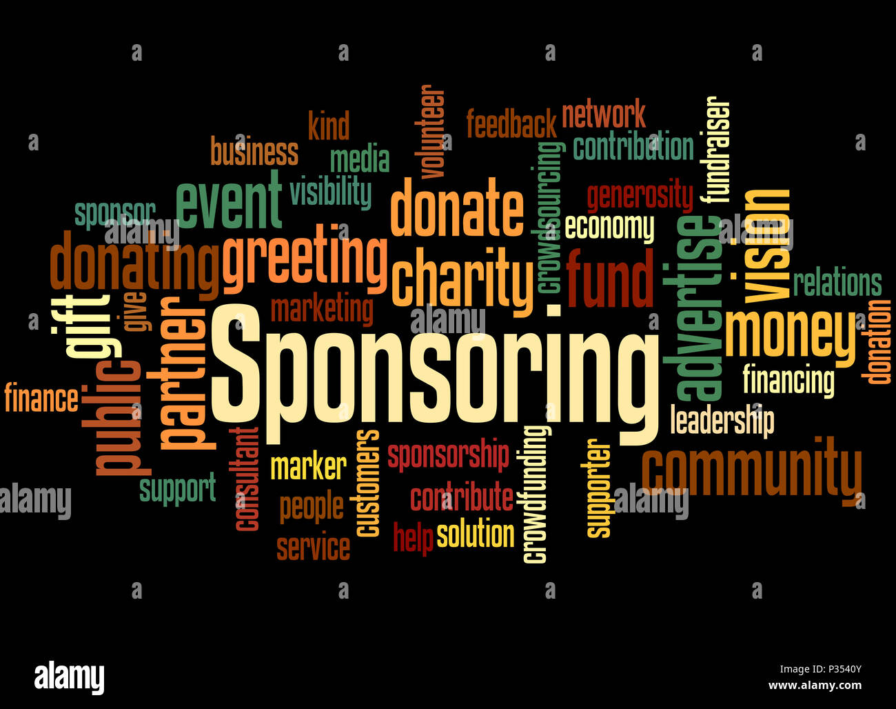 Sponsoring, word cloud concept on black background Stock Photo - Alamy