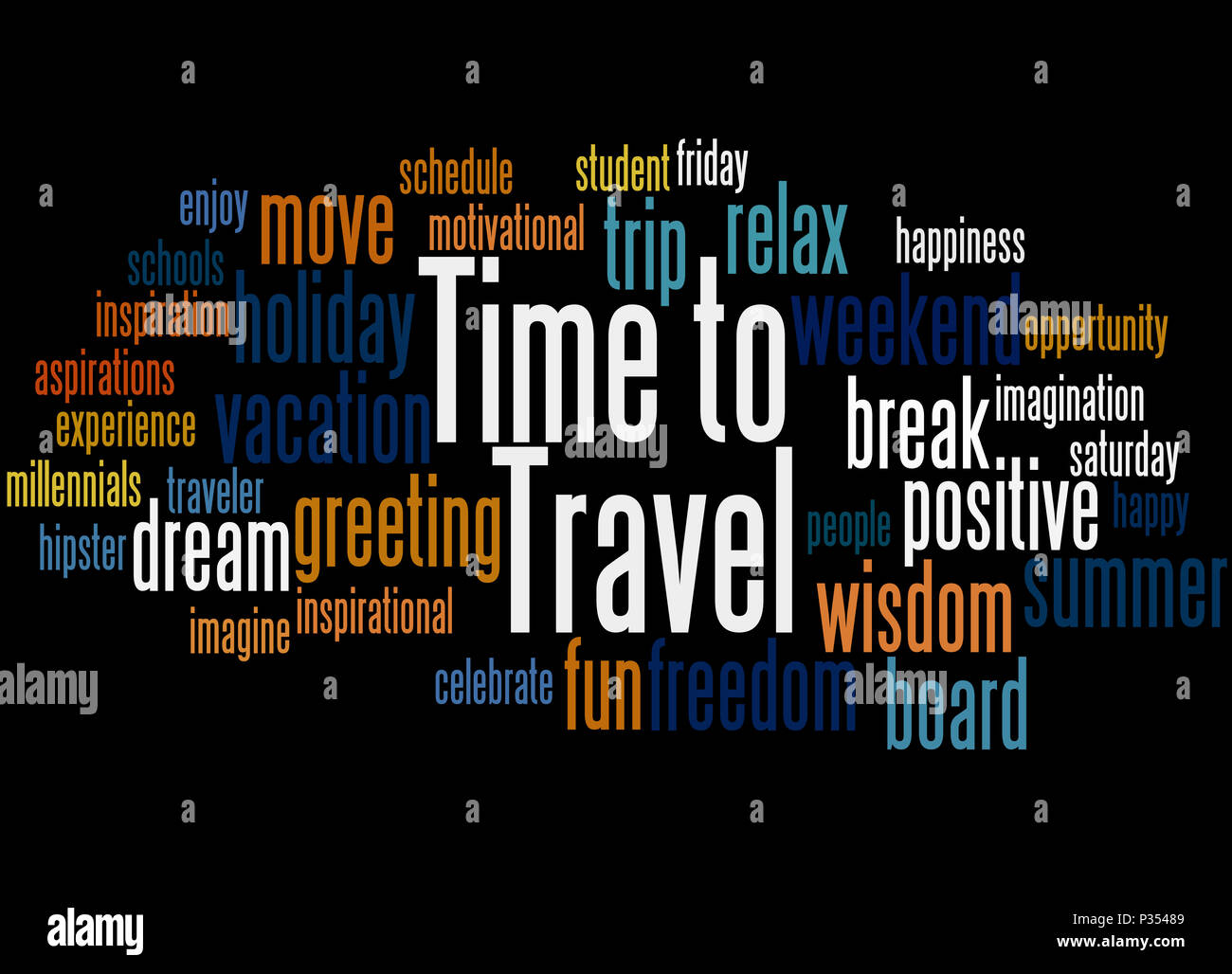 Time to Travel, word cloud concept on black background Stock Photo - Alamy